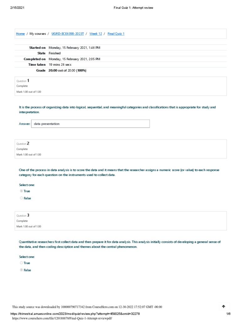 Final Quiz 1 Attempt Review PDF | PDF | Data | Qualitative Research