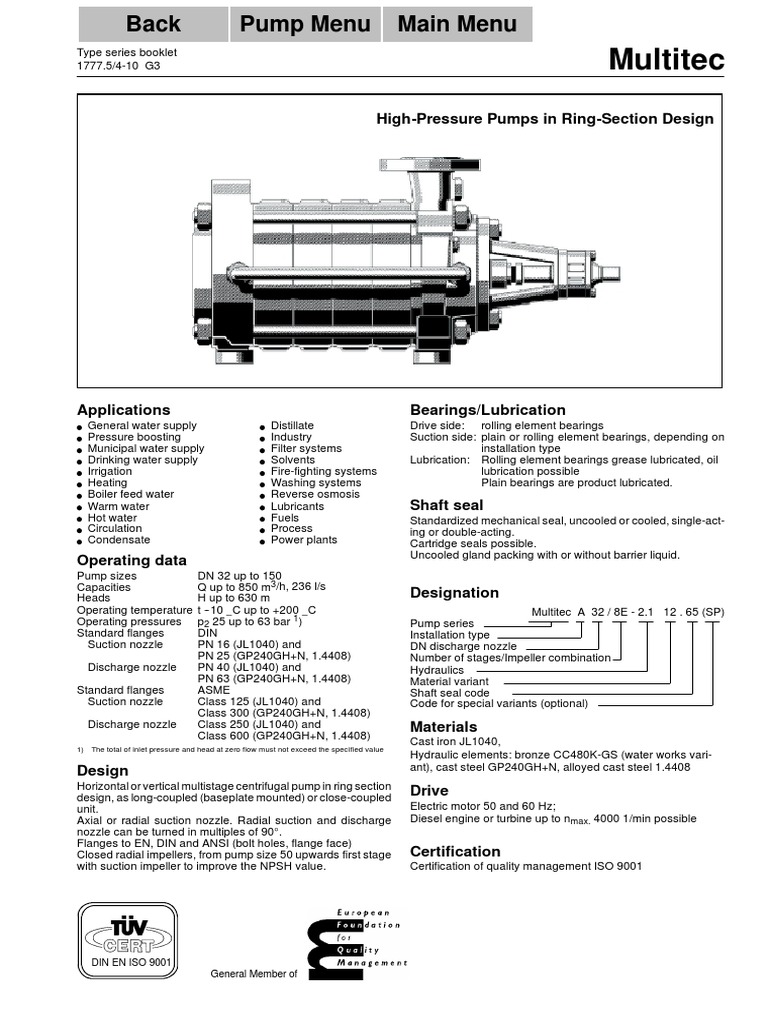 Multitec Booklet | PDF | Pump | Bearing (Mechanical)