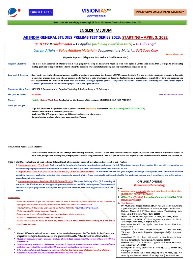 VisionIAS PTS 2023 Schedule | PDF | Earth | Climate