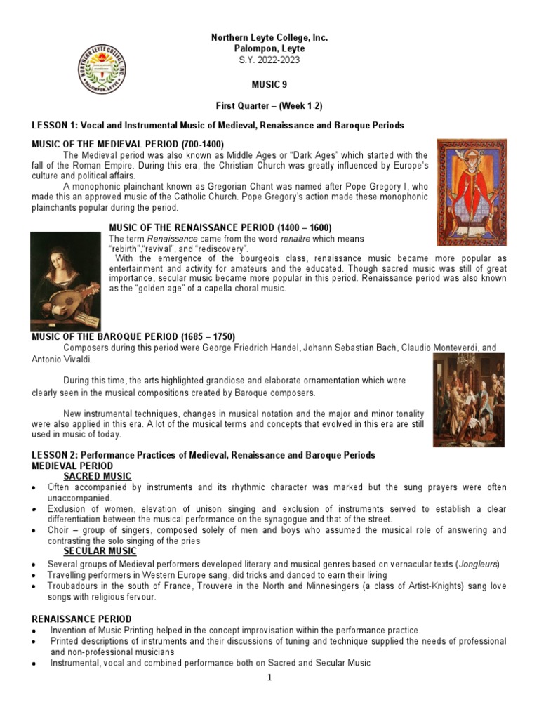 Music History: Medieval to Baroque Periods | PDF | Baroque Music ...