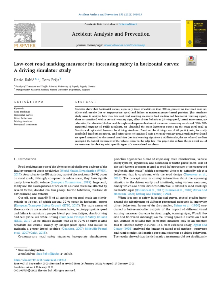 Low-Cost Road Marking Measures For Increasing Safety in Horizontal Curves A Driving Simulator ...