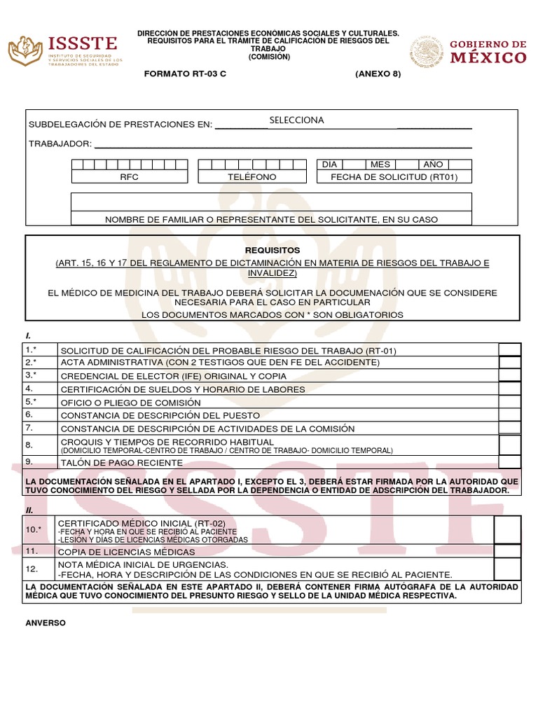 Formato Rt-03 C (ANEXO 8) : Selecciona | PDF