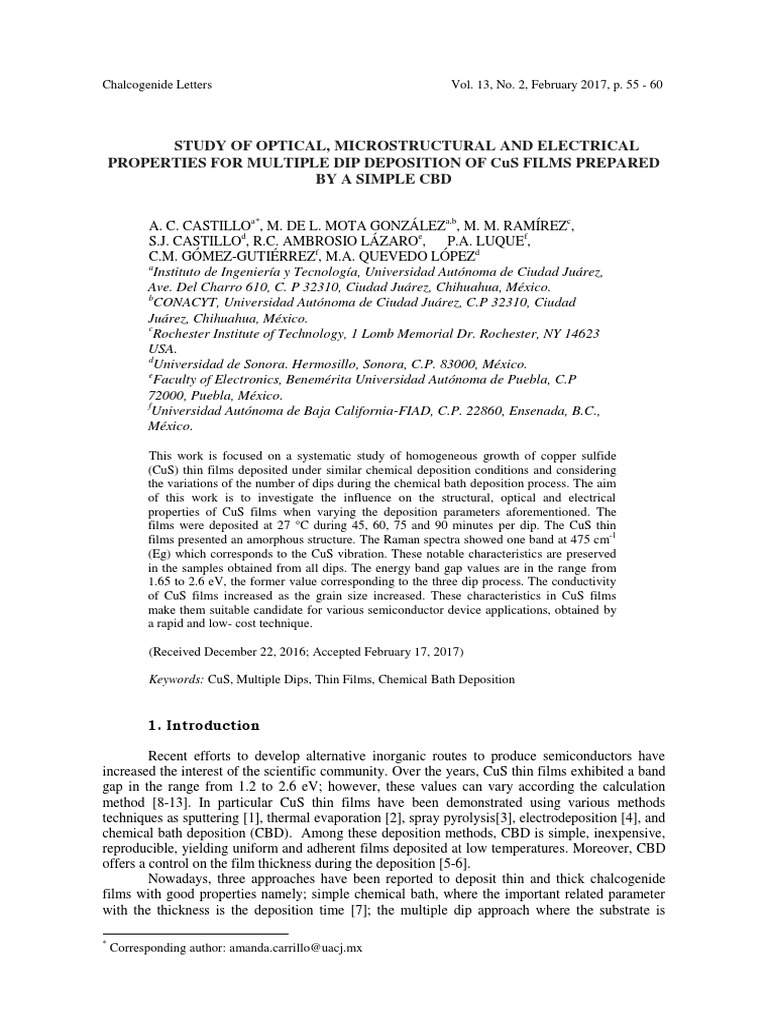 CuS Chalcogenide Letters 2017 | PDF | Ultraviolet–Visible Spectroscopy ...