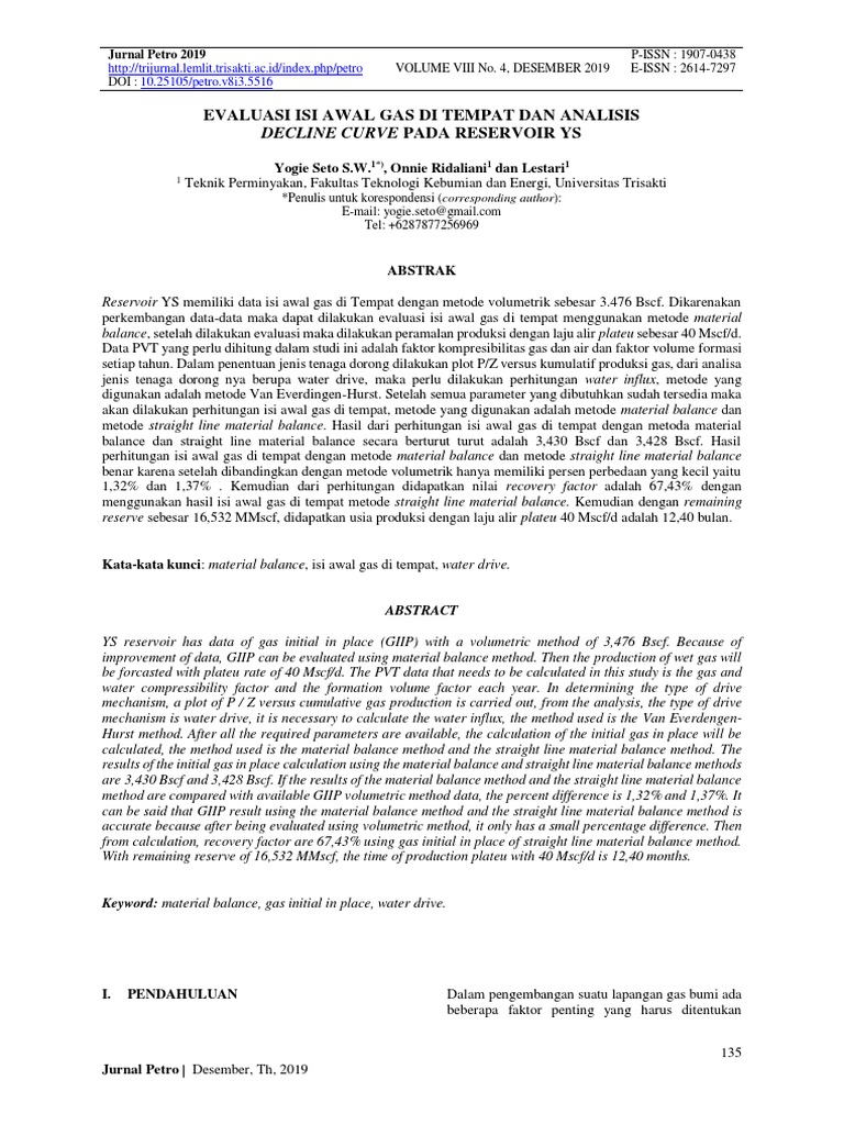 Evaluasi Gas Awal dan Analisis Reservoir YS | PDF