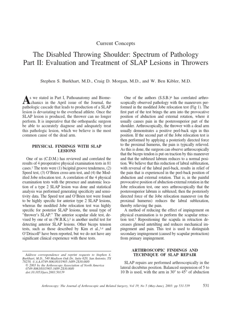 The Disabled Throwing Shoulder Spectrum of Pathology Part II Evaluation ...