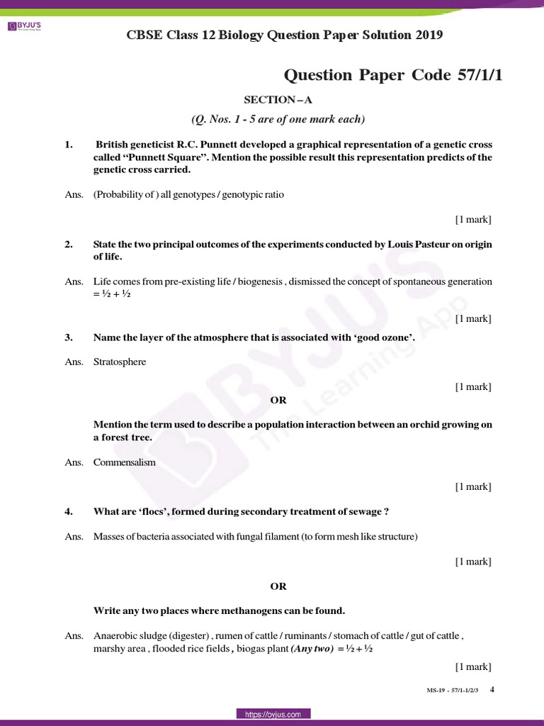 CBSE Class 12 Biology 2019 Question Paper Solution Set 1 | PDF ...