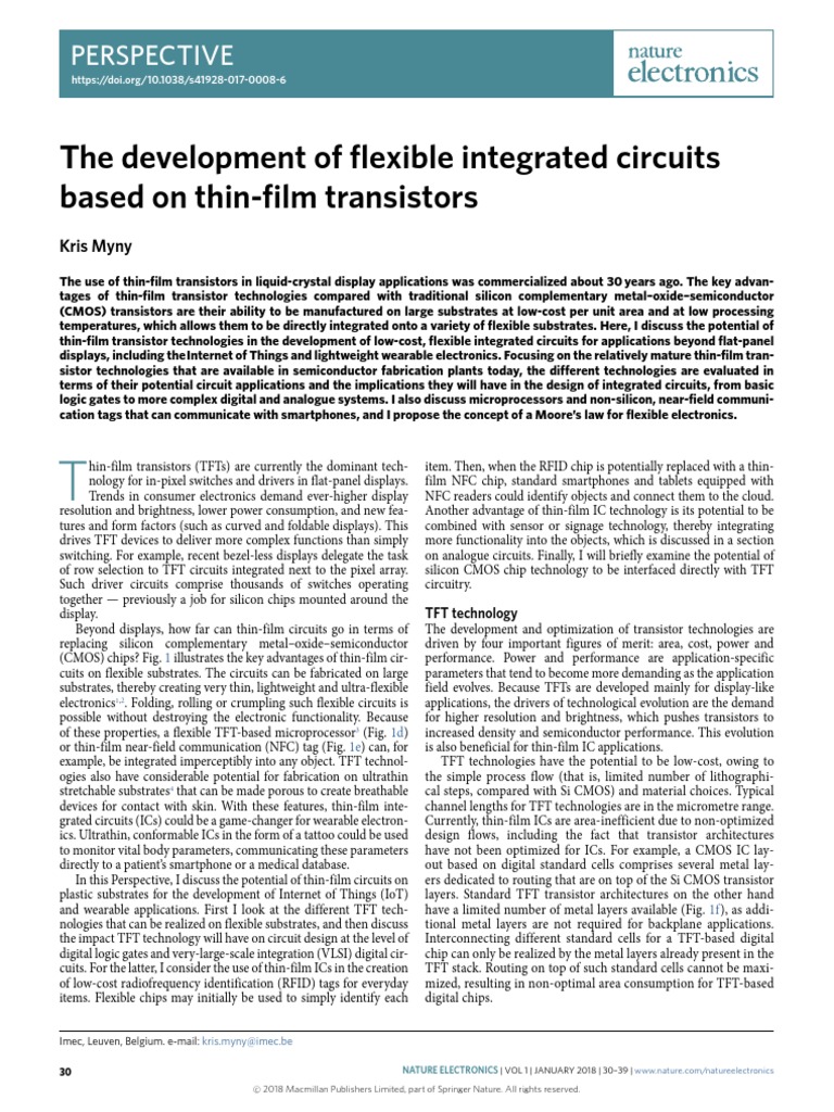 The Development of Flexible Integrated Circuits Based On Thin-Film Transistors | PDF | Cmos ...