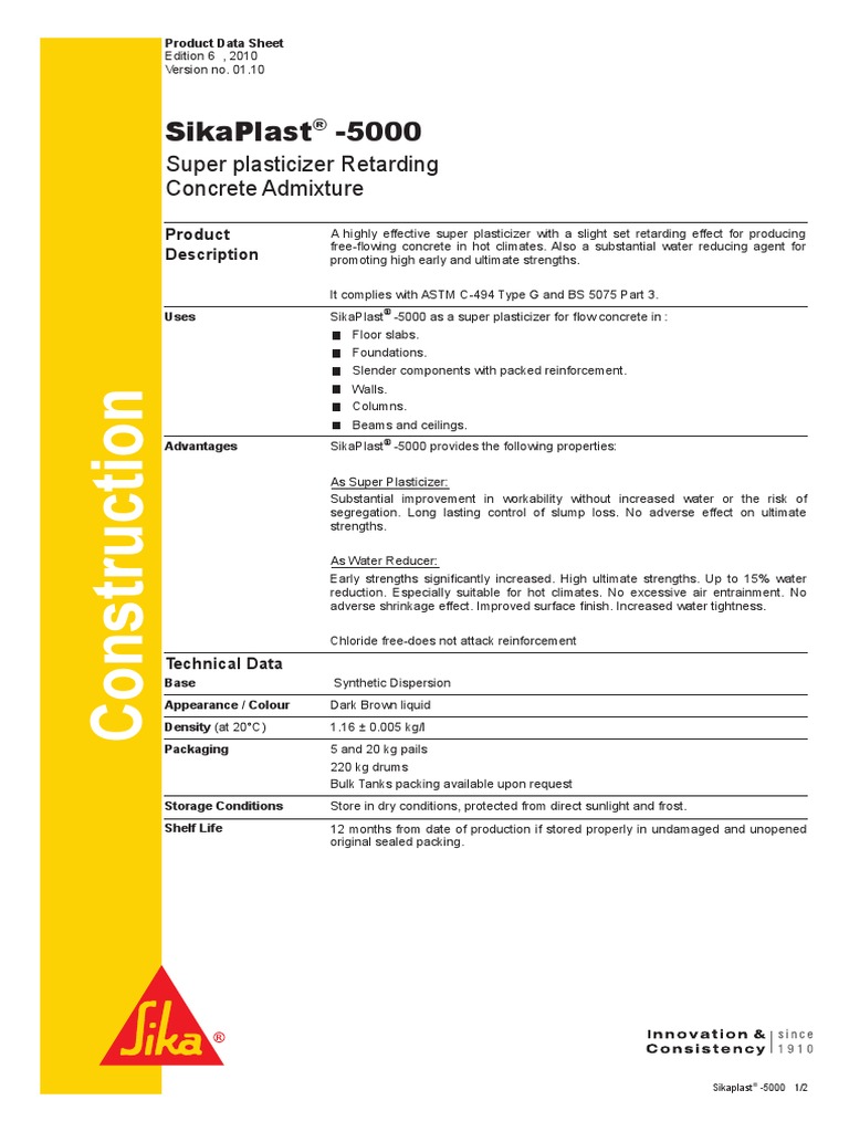 SikaPlast® - 5000 | PDF | Concrete | Materials