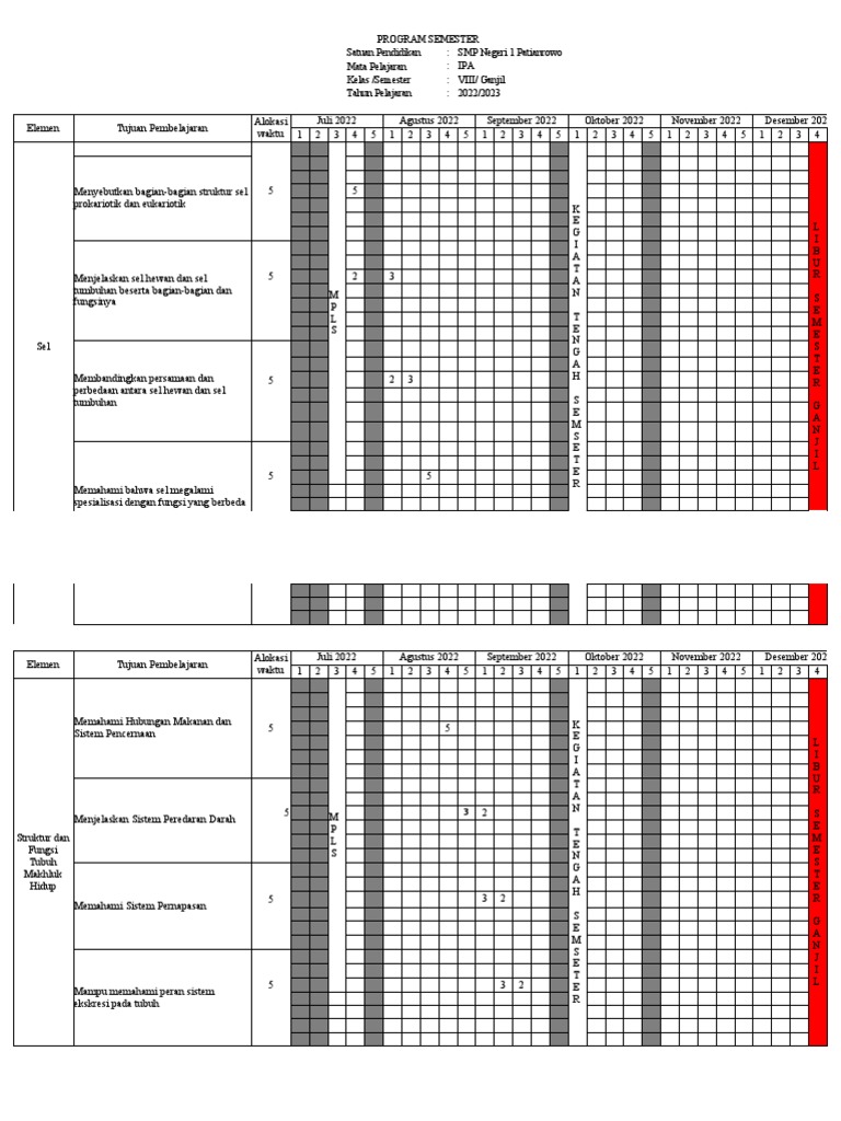 Program Semester IPA Kelas VIII | PDF