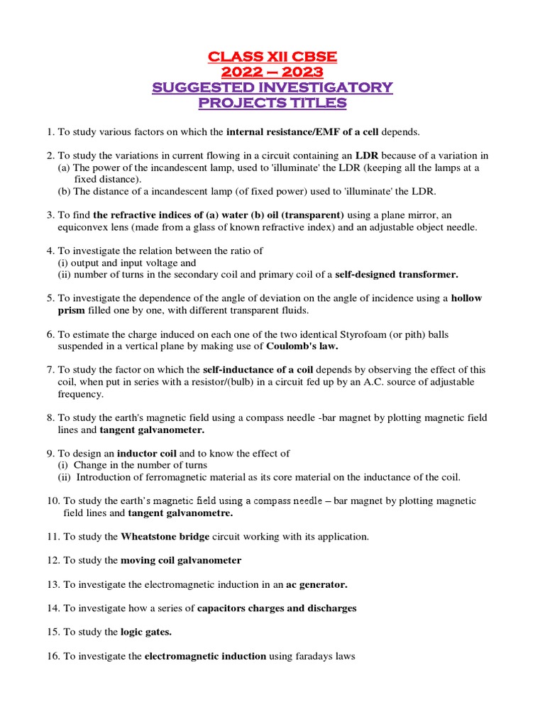 CBSE Class XII Investigatory Project Ideas | PDF