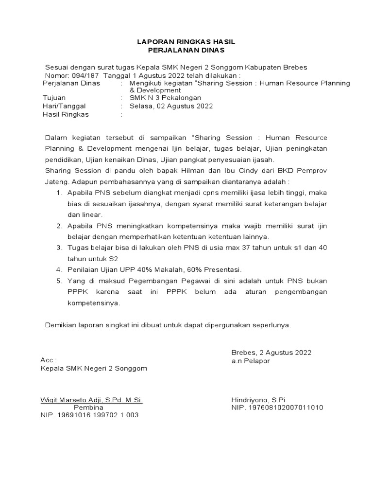 LAPORAN RINGKAS HASIL - Sharing Session | PDF