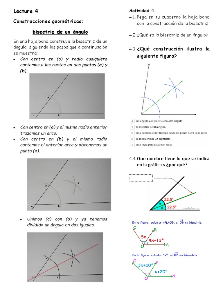 Construcción bisectriz ángulo matemáticas | PDF