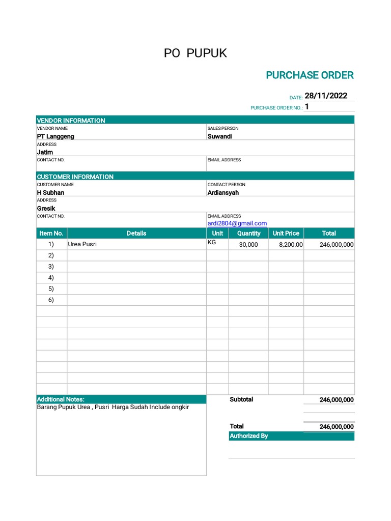 PO Pupuk Pusri | PDF