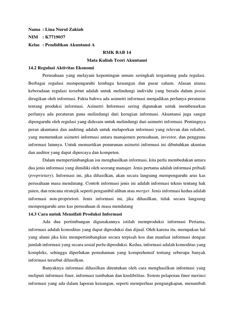 Lina Nurul Zakiah RMK Teori Akuntansi BAB 14 | PDF