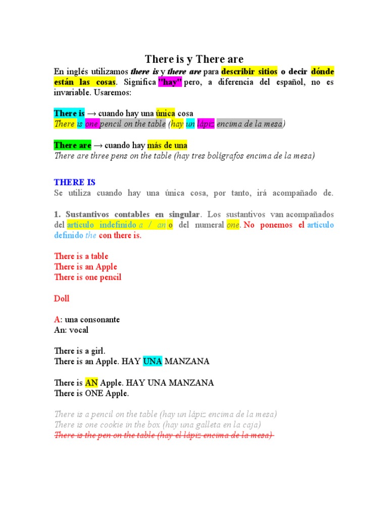 There Is y There Are | Descargar gratis PDF | Sustantivo | Mecánica del lenguaje