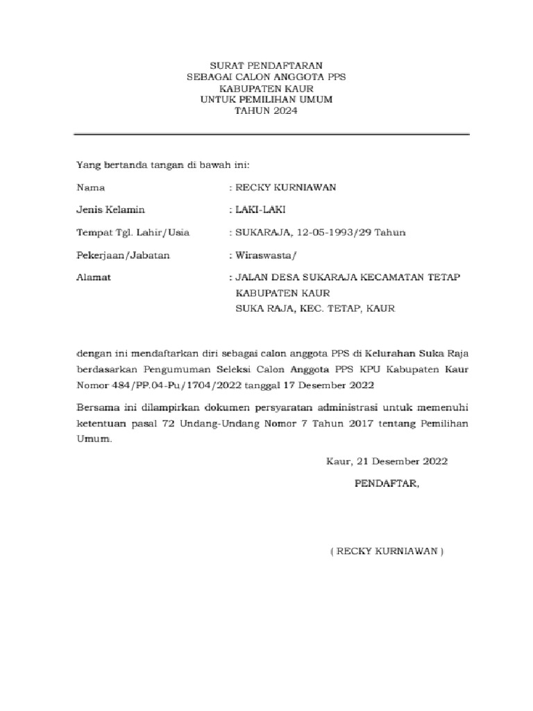 Surat Pendaftaran | PDF
