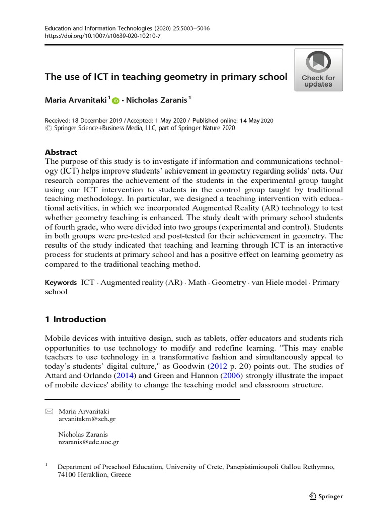 The Use of ICT in Teaching Geometry in Primary School | PDF | Educational Technology | Student's ...