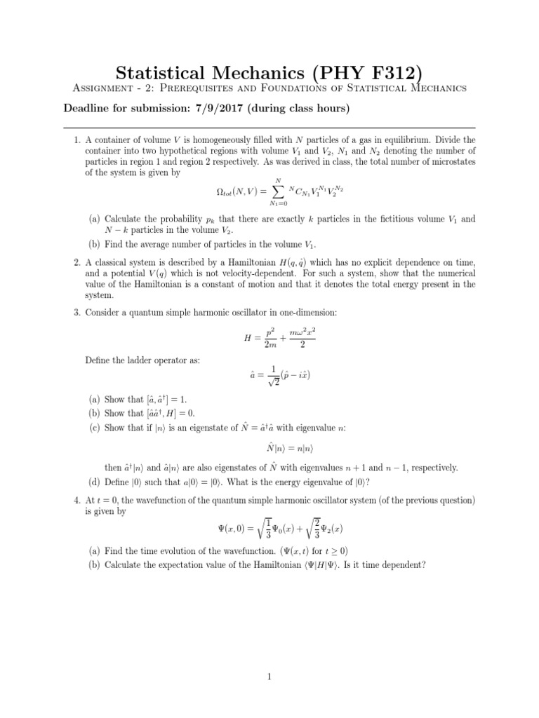 Assignment 2 | PDF | Hamiltonian (Quantum Mechanics) | Mechanical Engineering