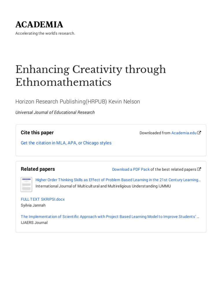 Enhancing Creativity Through Ethnomathematics | PDF | Creativity | Learning