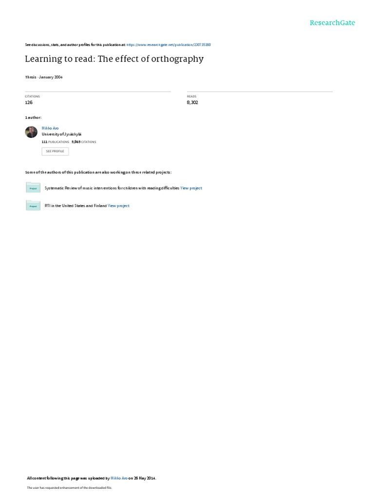 Learning To Read The Effect of Orthography | PDF | Orthography | Word