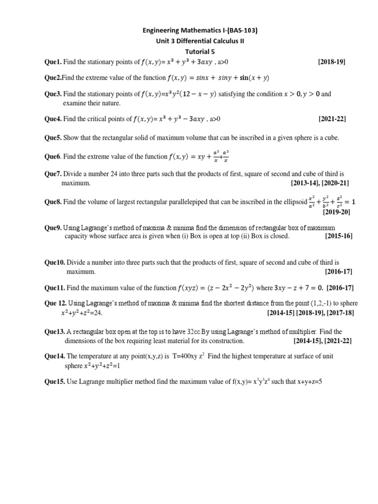 BAS-103 Tutorial 5 | PDF