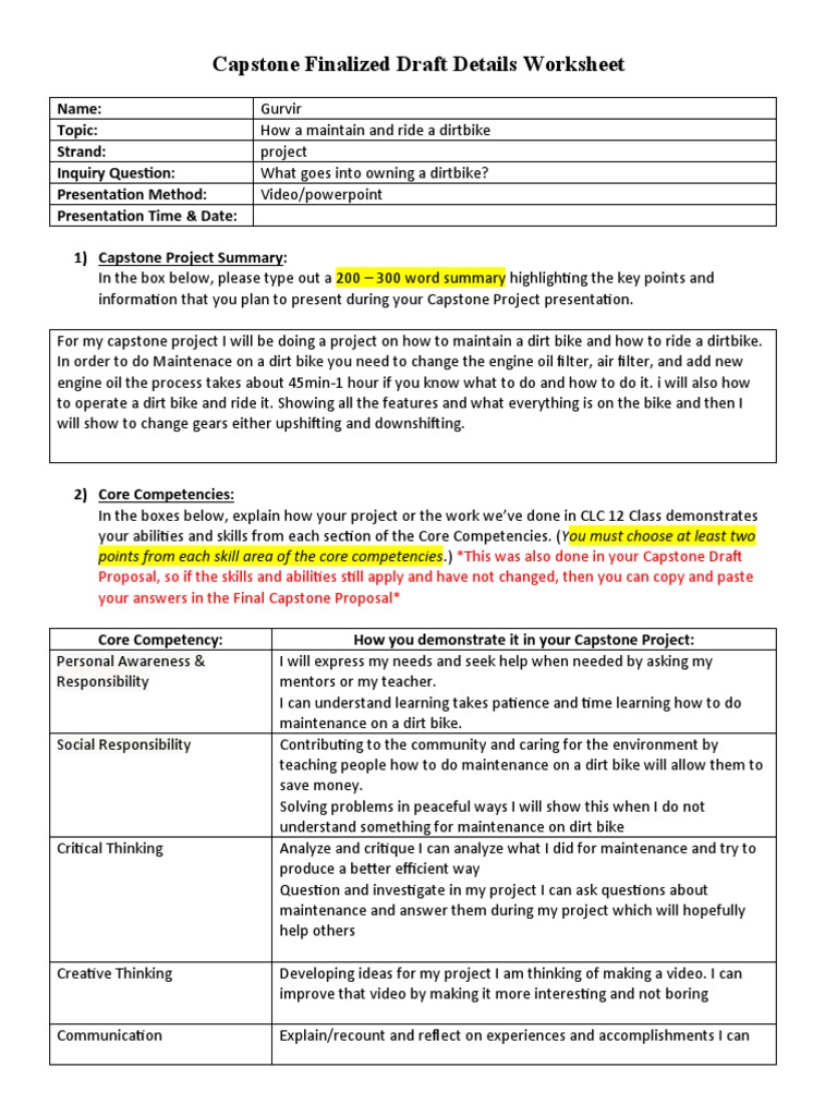 Capstone Finalized Draft Details Worksheet | PDF | Thought | Cognition