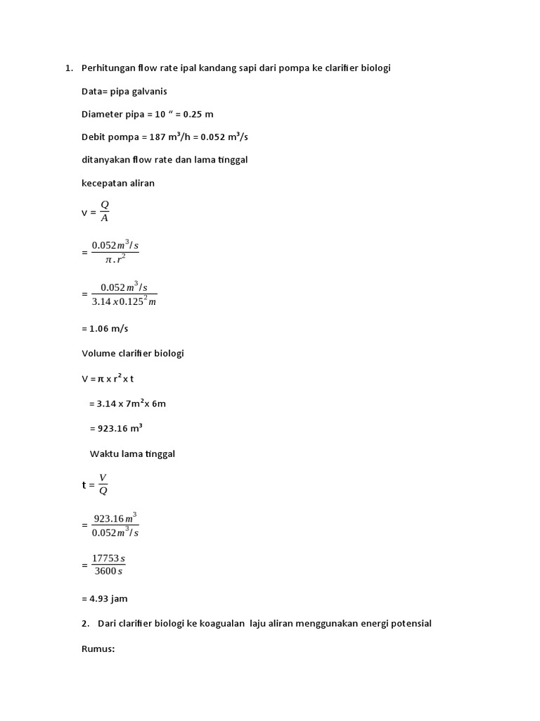 Perhitungan Flow Rate dan Waktu Tinggal IPAL Sapi | PDF | Metode & Bahan Ajar