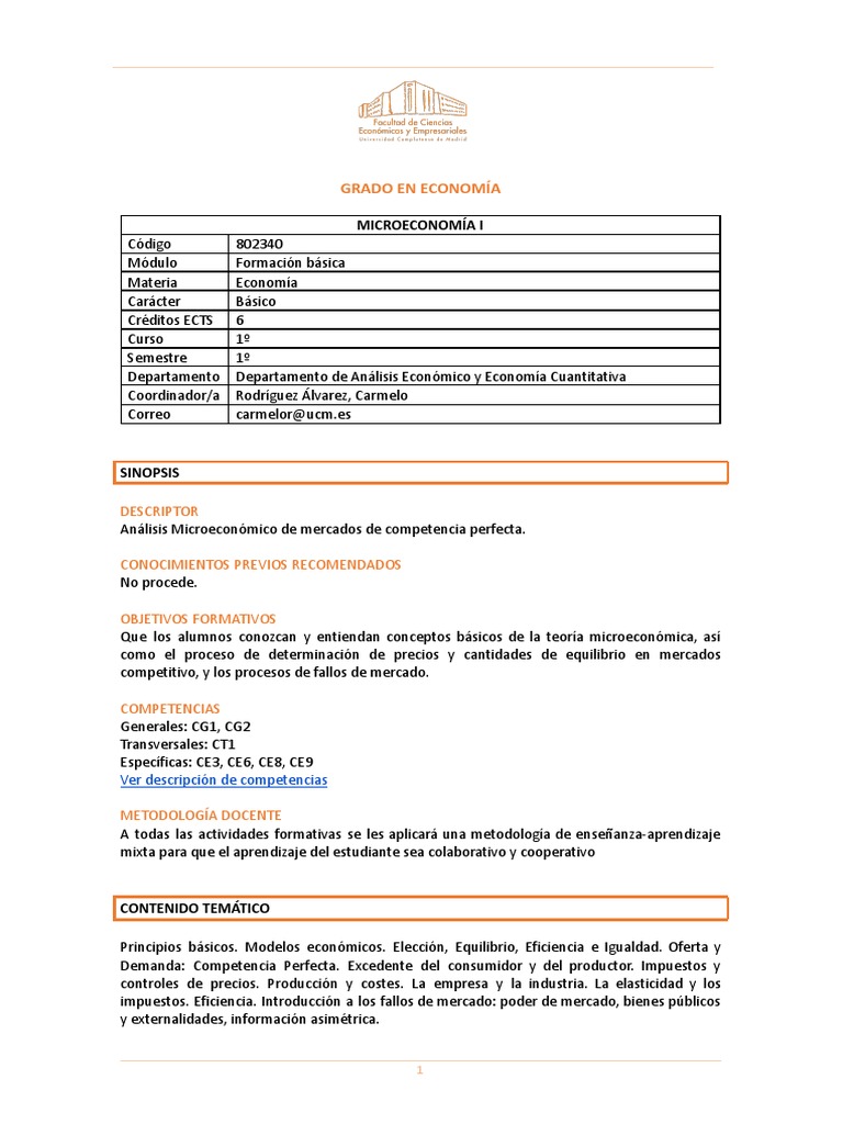 Eco 1º Microeconomía I | PDF | Competencia perfecta | Mercado (economía)