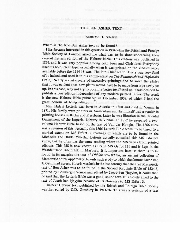 N.H. Snaith. 1962. "The Ben Asher Text." Textus, 2, Pp. 8-13 | PDF
