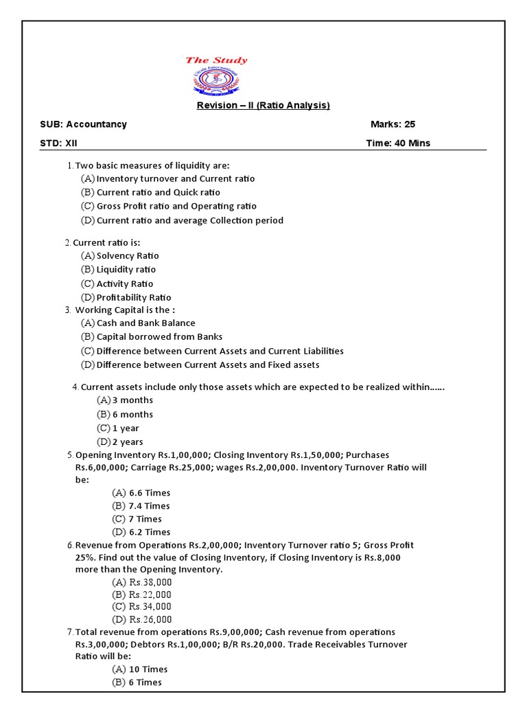 Revision II (Ratio Analysis) | PDF | Debt | Revenue