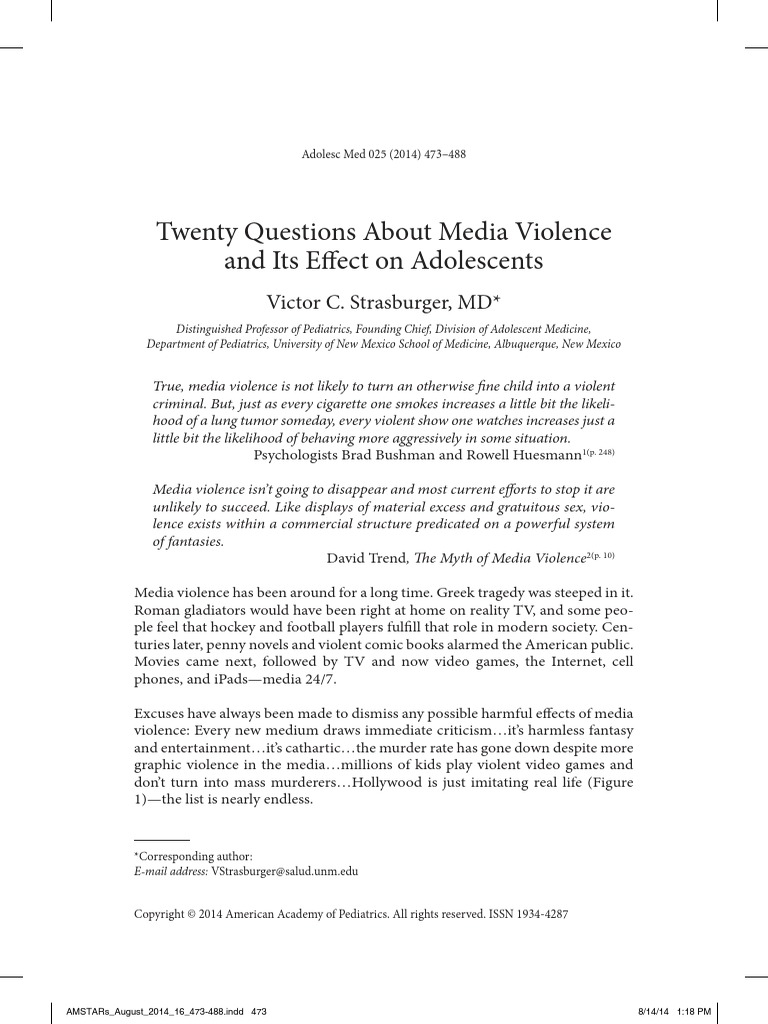 20 Questions About Media Violence AMSTARS August 2014 | PDF | Violence ...