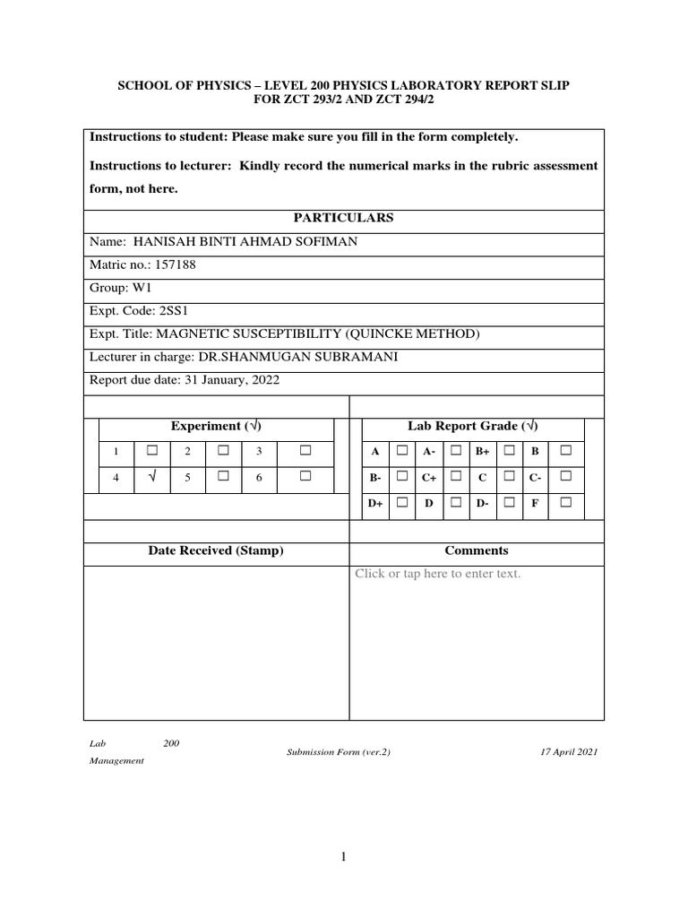 Lab Report 4 (2ss1) | PDF | Magnetic Field | Physical Sciences Lab Report 4 (2ss1) | PDF | Magnetic Field | Physical Sciences