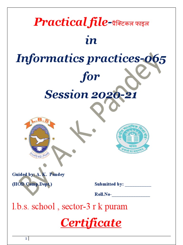 Class 12 Informatics Practices Project | PDF | Array Data Type | Databases