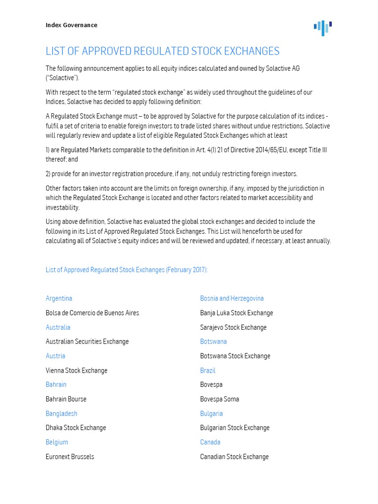 Stock Exchange List | PDF | Stock Market Index | Stock Exchange