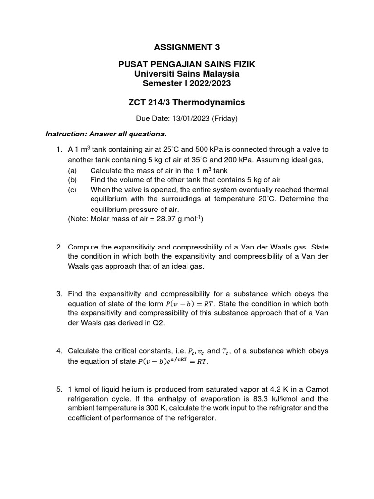 Assignment 3 | PDF | Heat | Enthalpy