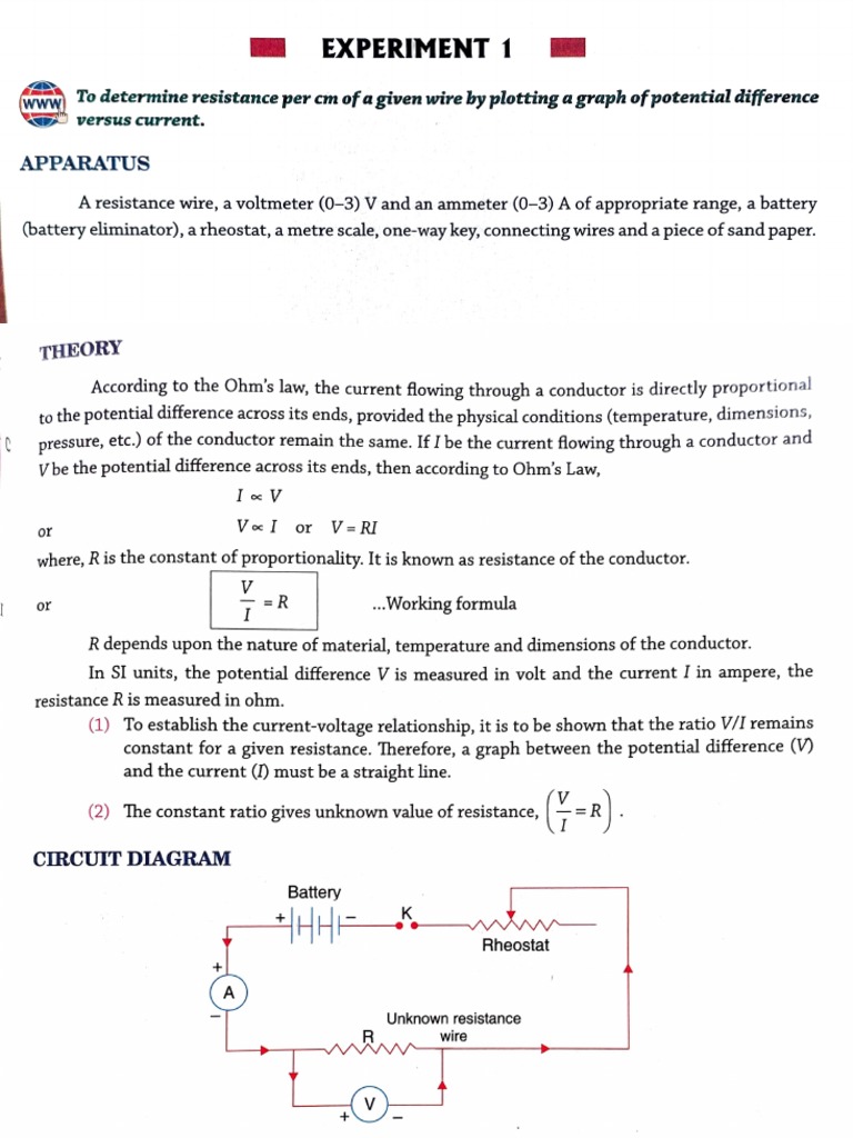 Physics Class XII Experiments | PDF | Voltage | Electrical Resistance And Conductance