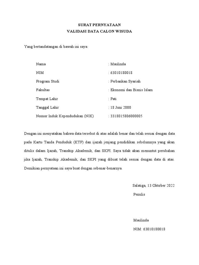 Surat Pernyataan Validasi Data | PDF