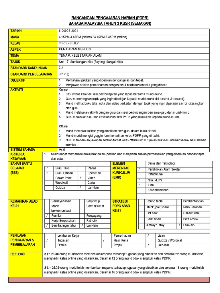 RPH BM 6 Ogos 2021 (PDPR) | PDF