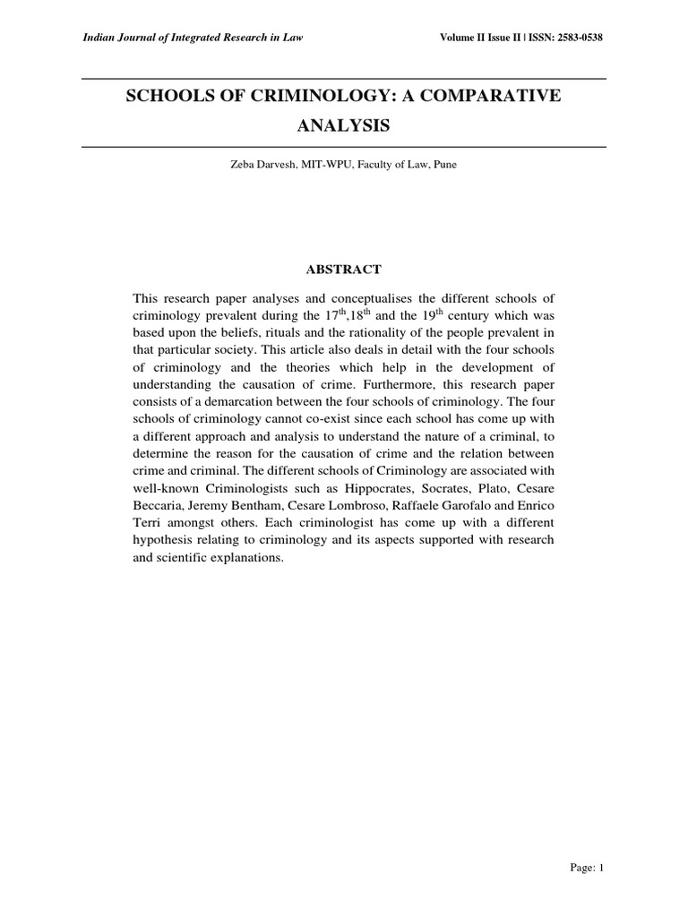 Comparative Analysis of Criminology Schools | PDF | Criminology | Crimes