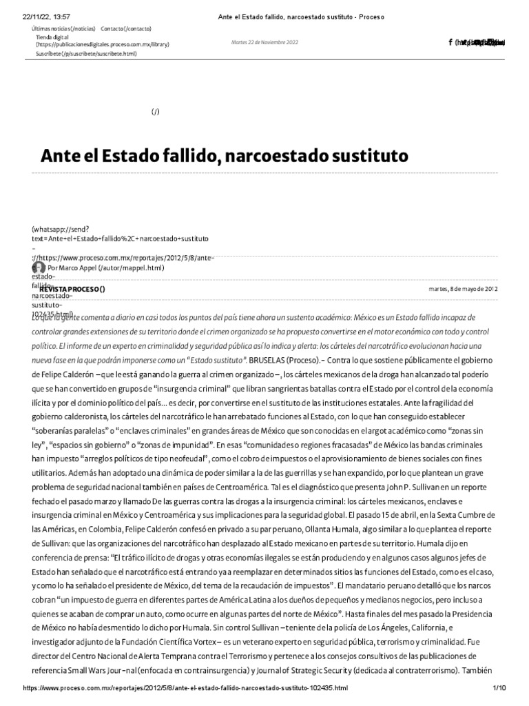 Ante El Estado Fallido, Narcoestado Sustituto - Proceso | PDF | México ...