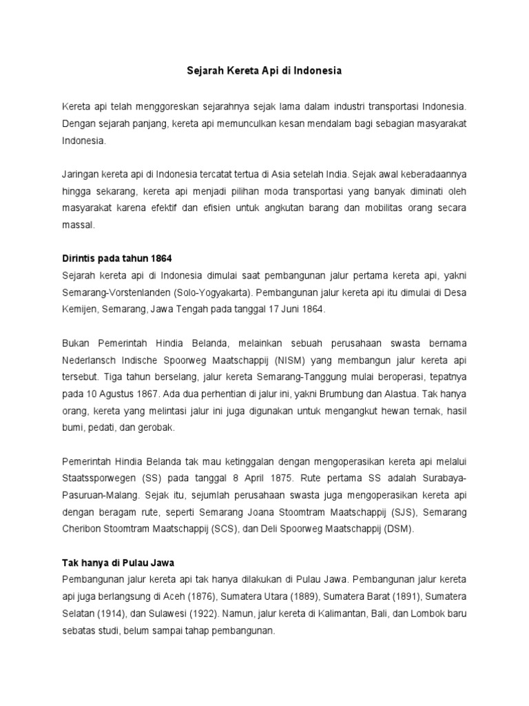 3 November 2022 Sejarah Kereta Api Di Indonesia Pdf