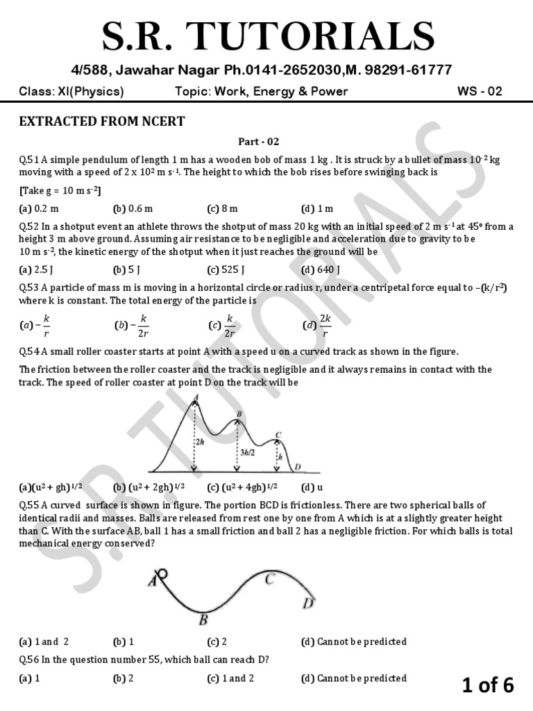 Class XI Physics: Work, Energy & Power | PDF | Collision | Neutron
