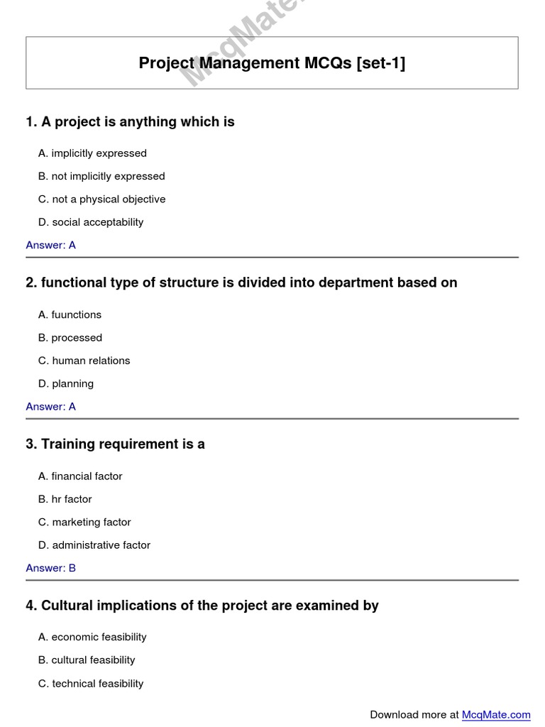 Project-Management Solved MCQs (Set-1) | PDF | Market (Economics) | Economies