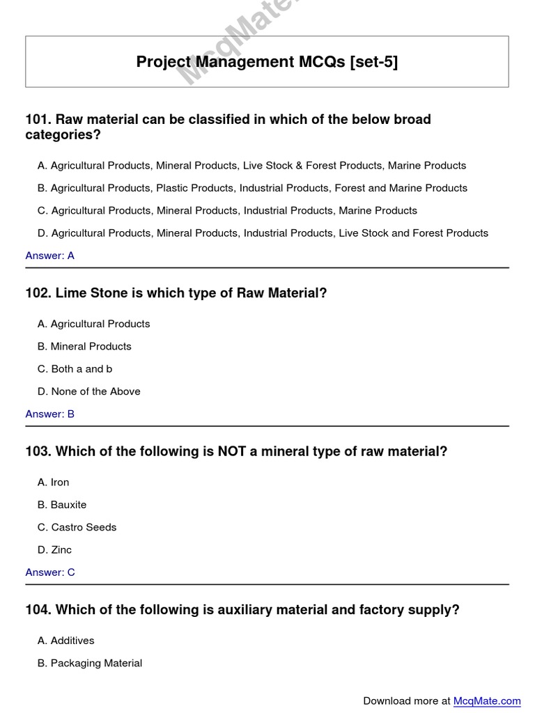 Project-Management Solved MCQs (Set-5) | PDF | Working Capital | Expense