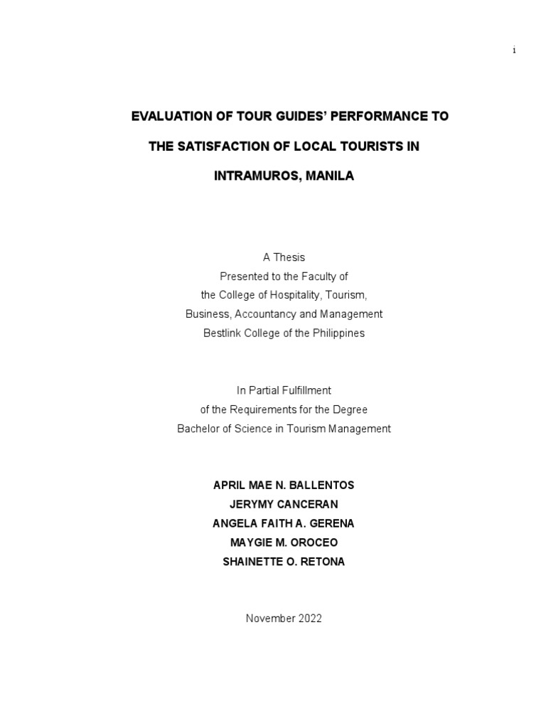 Tour Guide Performance Evaluation in Intramuros | PDF | Tourism ...