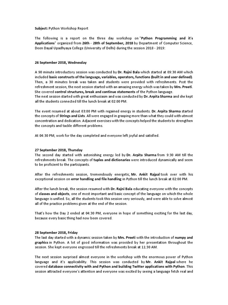 Python Workshop Report Pdf Python Programming Language Computer Science 9103