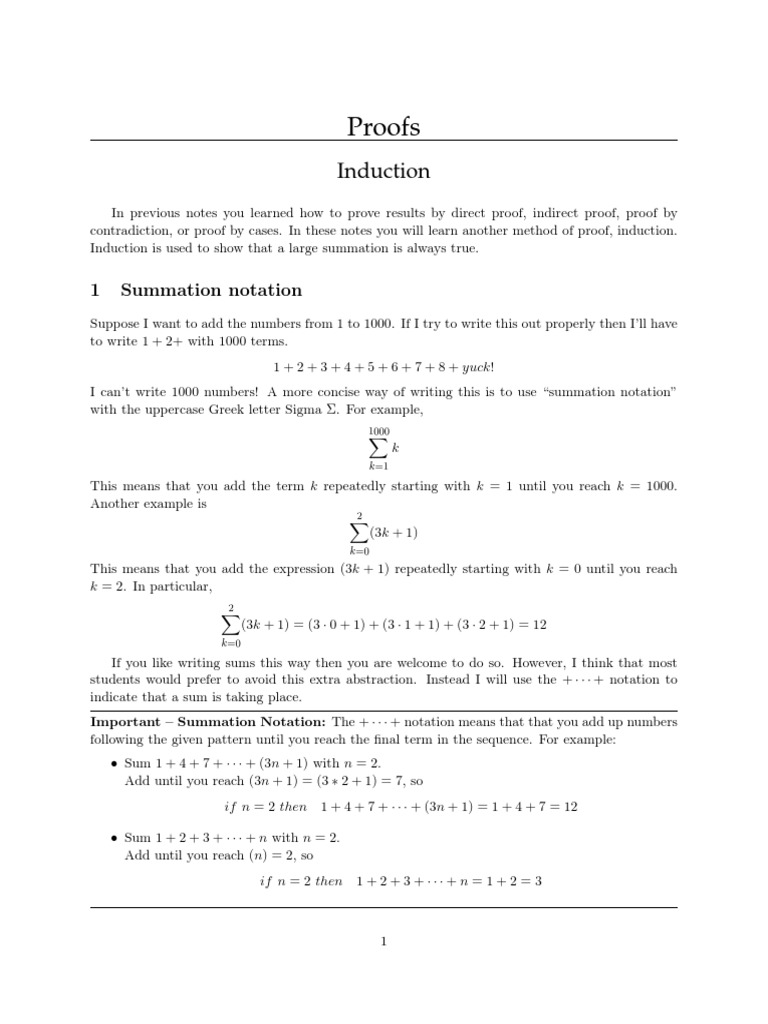 Proofs 6 - Proof by Induction | PDF | Summation | Mathematical Proof Proofs 6 - Proof by Induction | PDF | Summation | Mathematical Proof