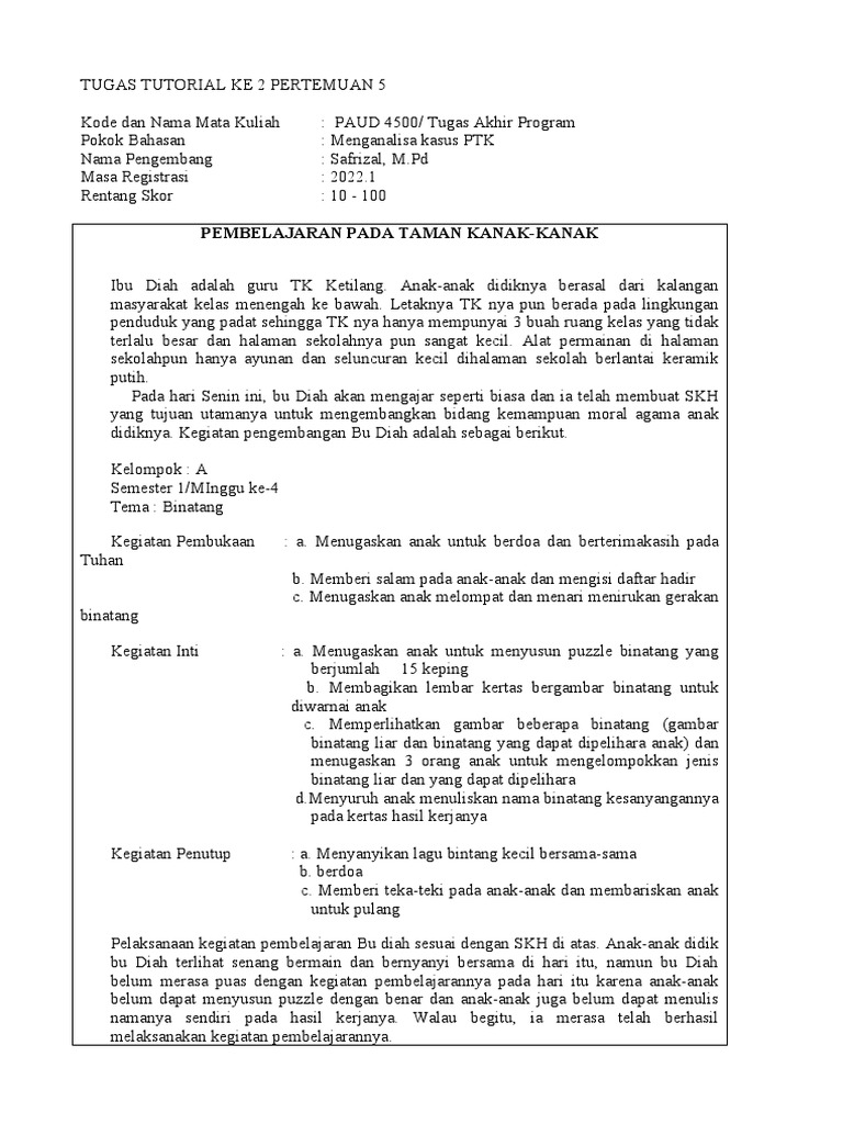 Soal TT 2 Paud 2022.1 | PDF | Karier & Perkembangan