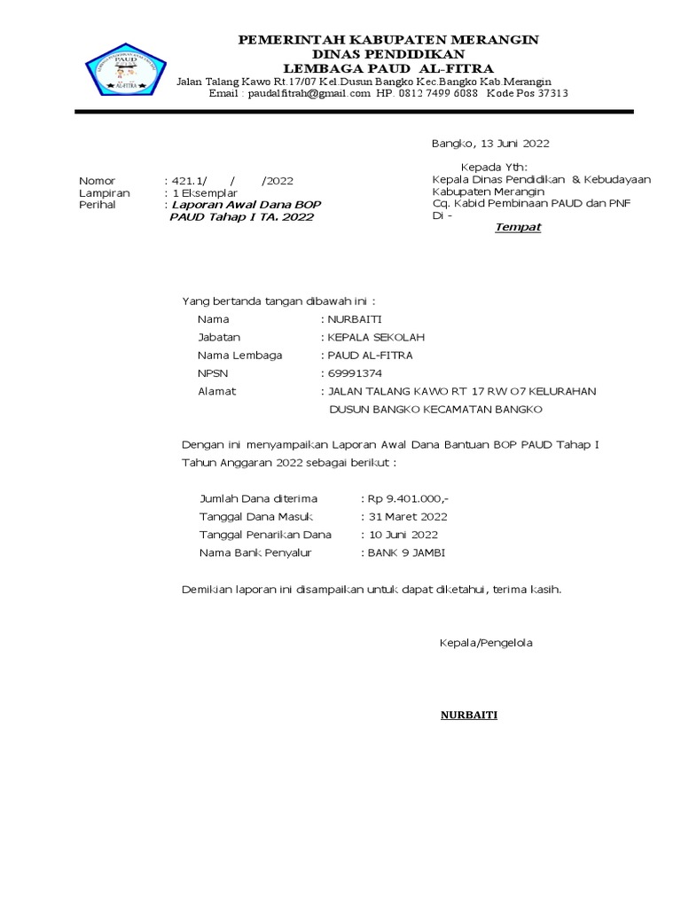 Contoh Laporan Awal Dan Surat Pernyataan | PDF