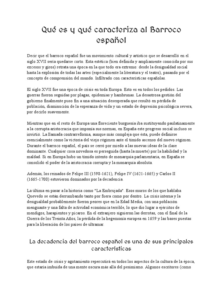 Qué Es y Qué Caracteriza Al Barroco Español | Descargar gratis PDF | Barroco | España